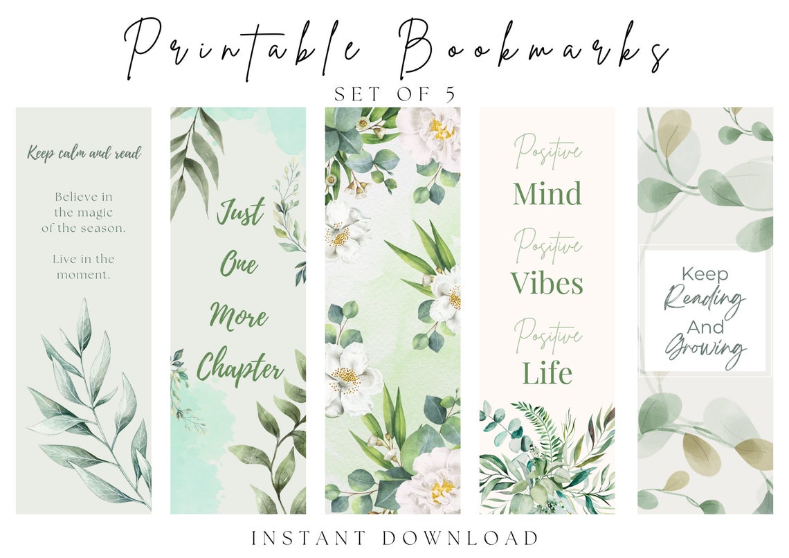 Printable Bookmark Set, Digital Bookmark Bundle, Modern Boho Bookmark ...