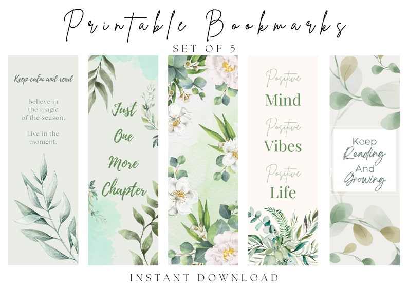 Printable Bookmark Set, Digital Bookmark Bundle, Modern Boho Bookmark ...