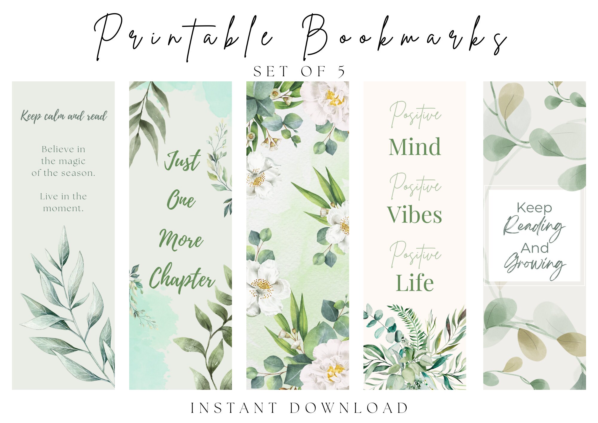 Printable Bookmark Set, Digital Bookmark Bundle, Modern Boho Bookmark ...