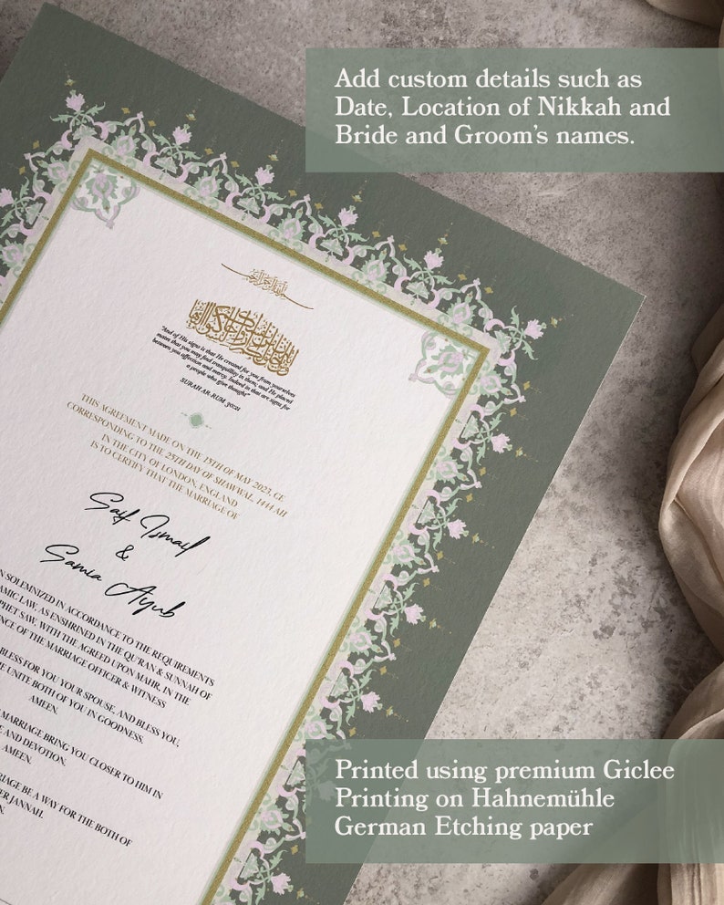 Luxury Nikah Certificate Bespoke Nikkah Certificates Islamic Wedding ...