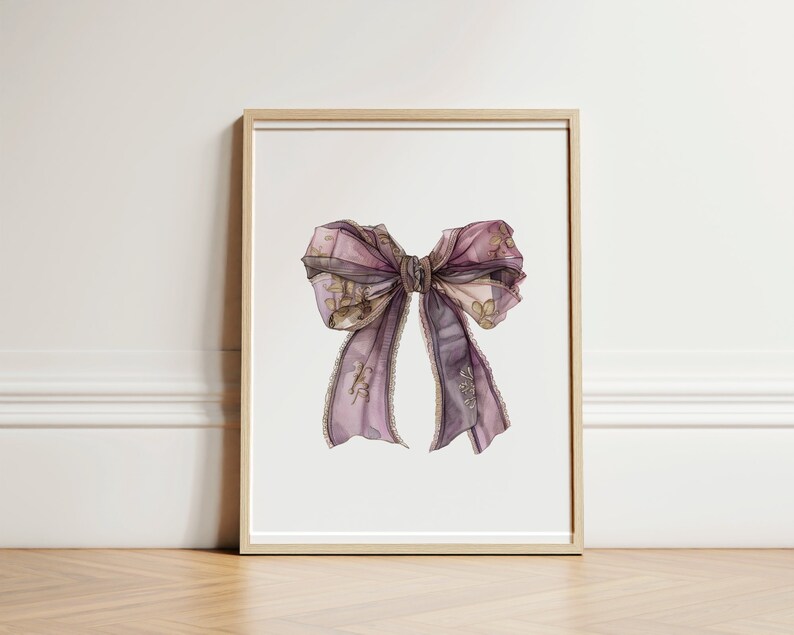 Elegant Watercolor Purple Bow Digital Print, Chic Bow Drawing ...