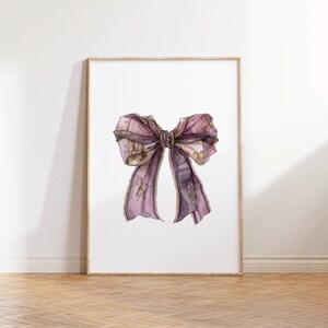 Elegant Watercolor Purple Bow Digital Print, Chic Bow Drawing ...