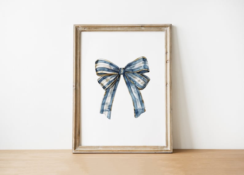 Vintage Blue Tartan Bow Digital Print, Classic Plaid Bow Wall Art ...