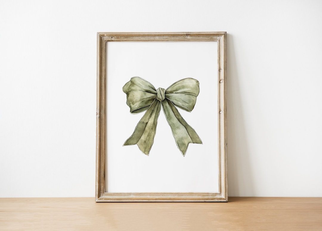 Vintage Green Bow Illustration, Printable Wall Art, Shabby Chic Decor ...