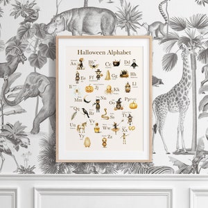 Halloween Alphabet Poster Watercolor Illustrations Fall Decor ...