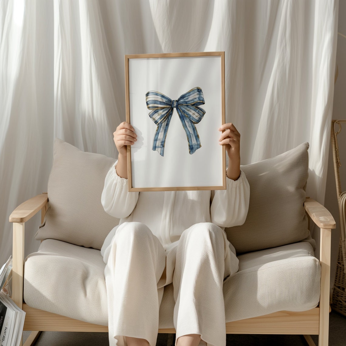 Vintage Blue Tartan Bow Digital Print, Classic Plaid Bow Wall Art ...
