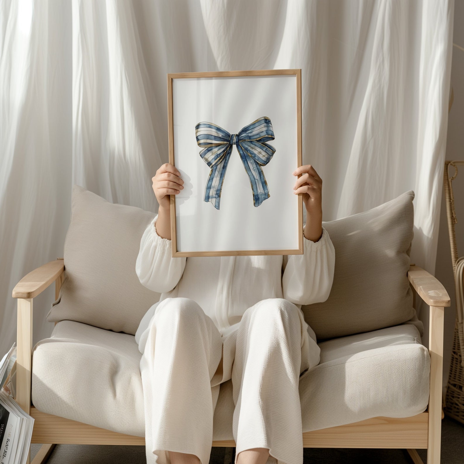 Vintage Blue Tartan Bow Digital Print, Classic Plaid Bow Wall Art ...