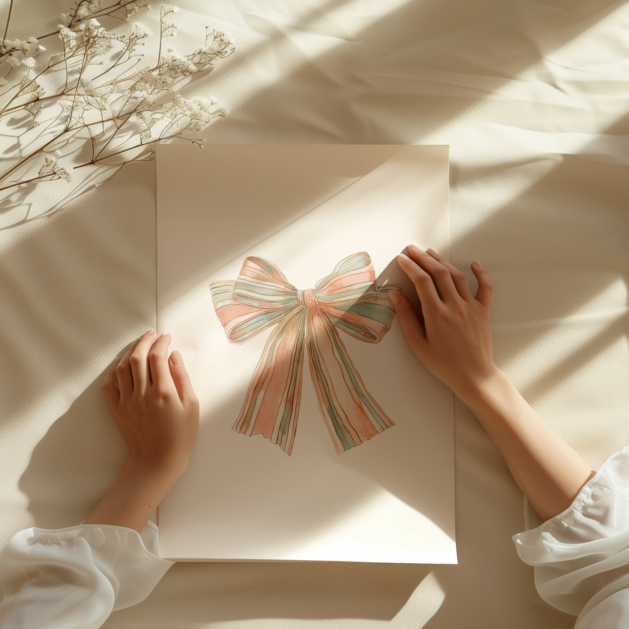 Vintage Bow Illustration Printable Art, Boho Chic Decor, Digital ...