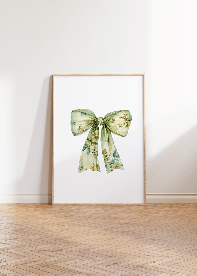 Vintage Botanical Bow Print, Printable Wall Art, Floral Bow Poster ...