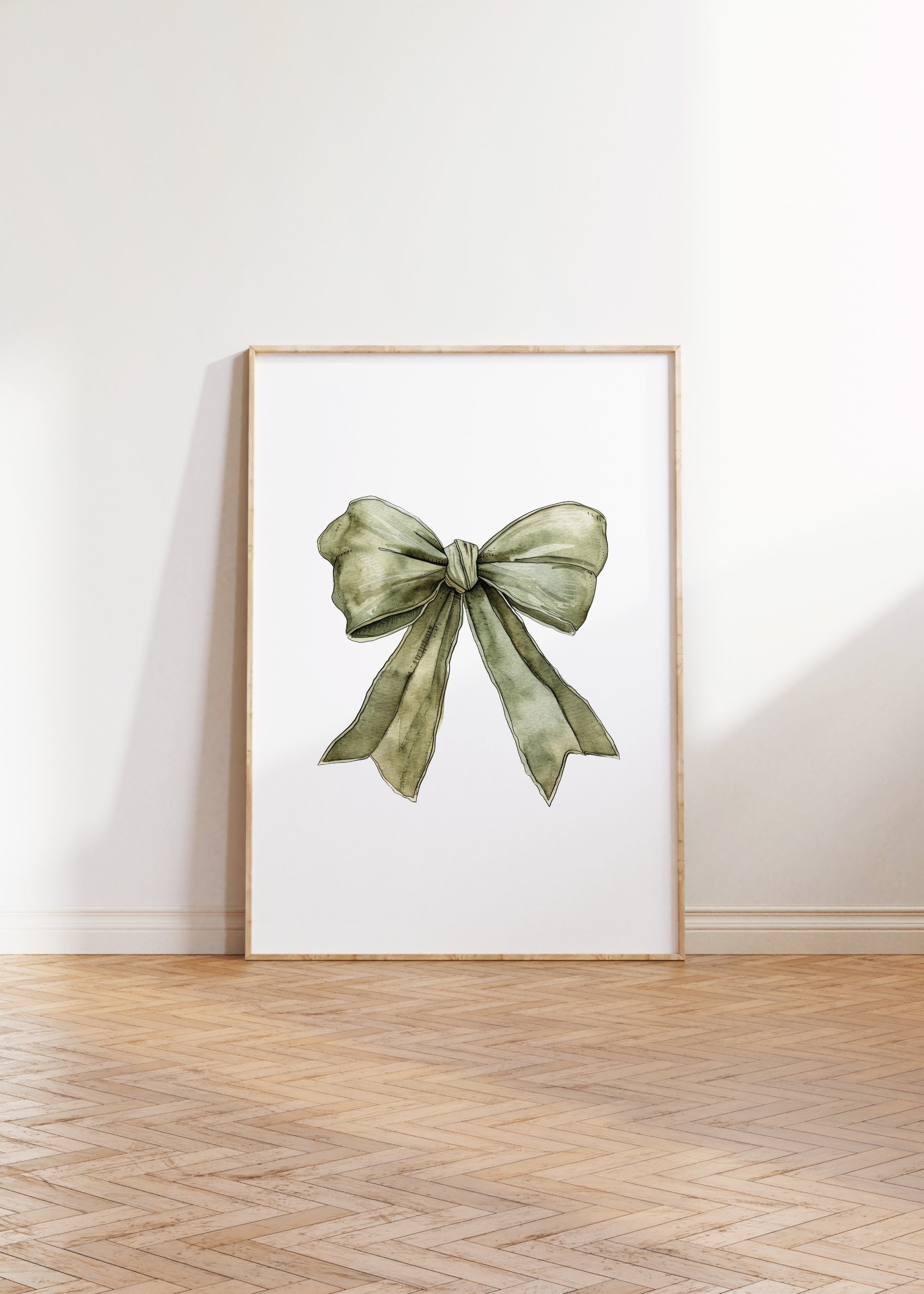 Vintage Green Bow Illustration, Printable Wall Art, Shabby Chic Decor ...