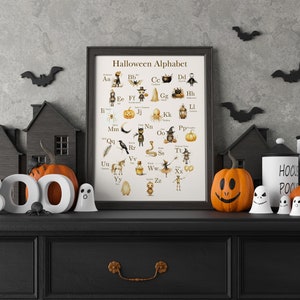 Halloween Alphabet Poster Watercolor Illustrations Fall Decor ...
