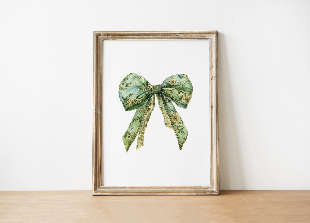 Vintage Green Bow Watercolor Print: Rustic Botanical Art (digital ...