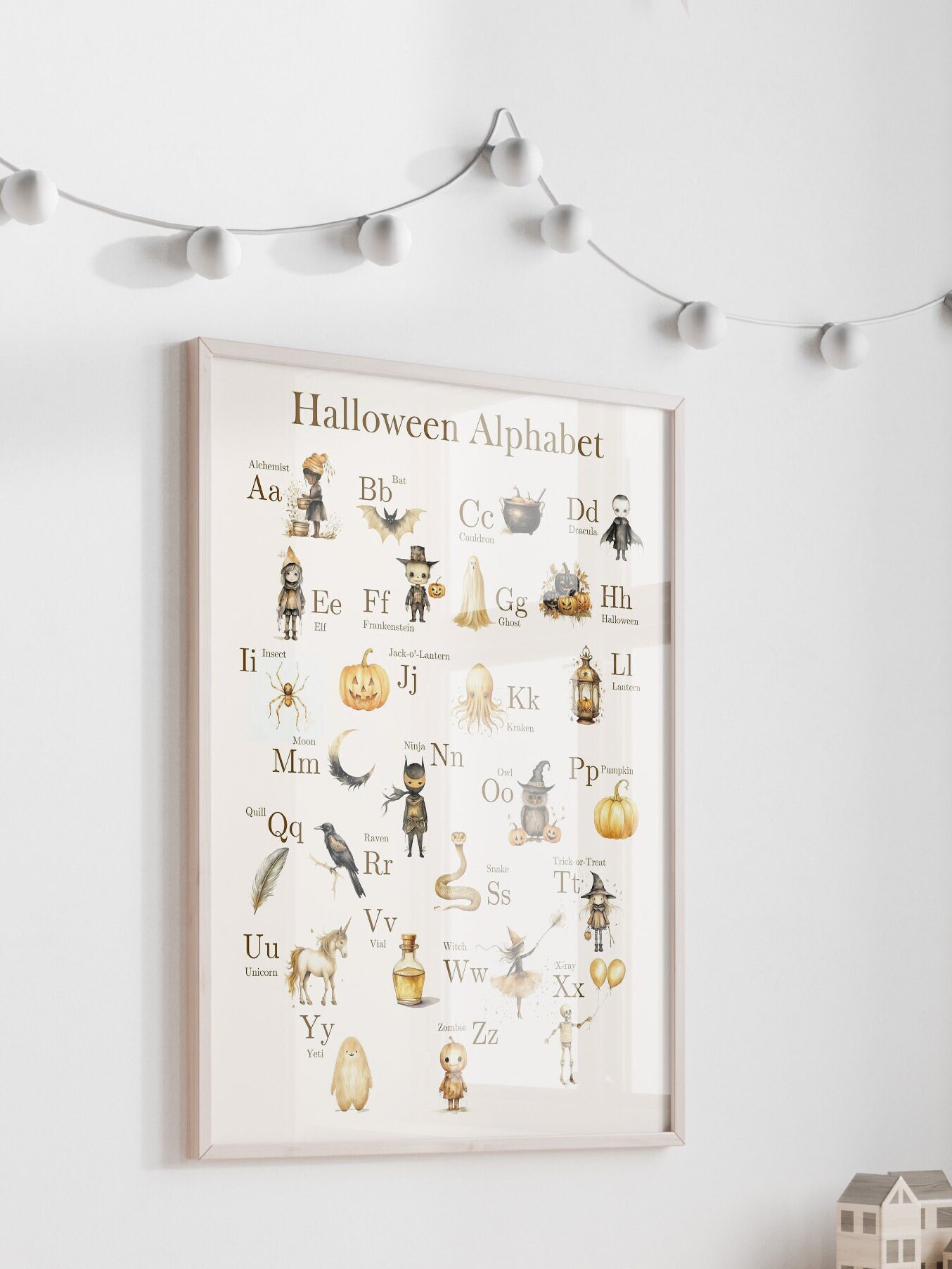 Halloween Alphabet Poster Watercolor Illustrations Fall Decor - Etsy