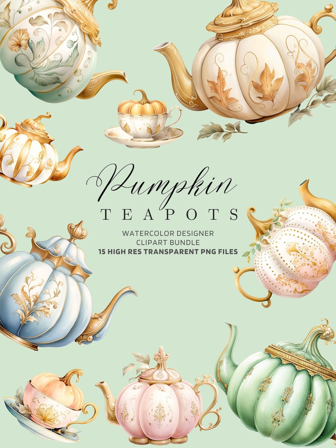 Pastel Halloween Pumpkin Teapot Clipart Bundle (PNG) - Etsy