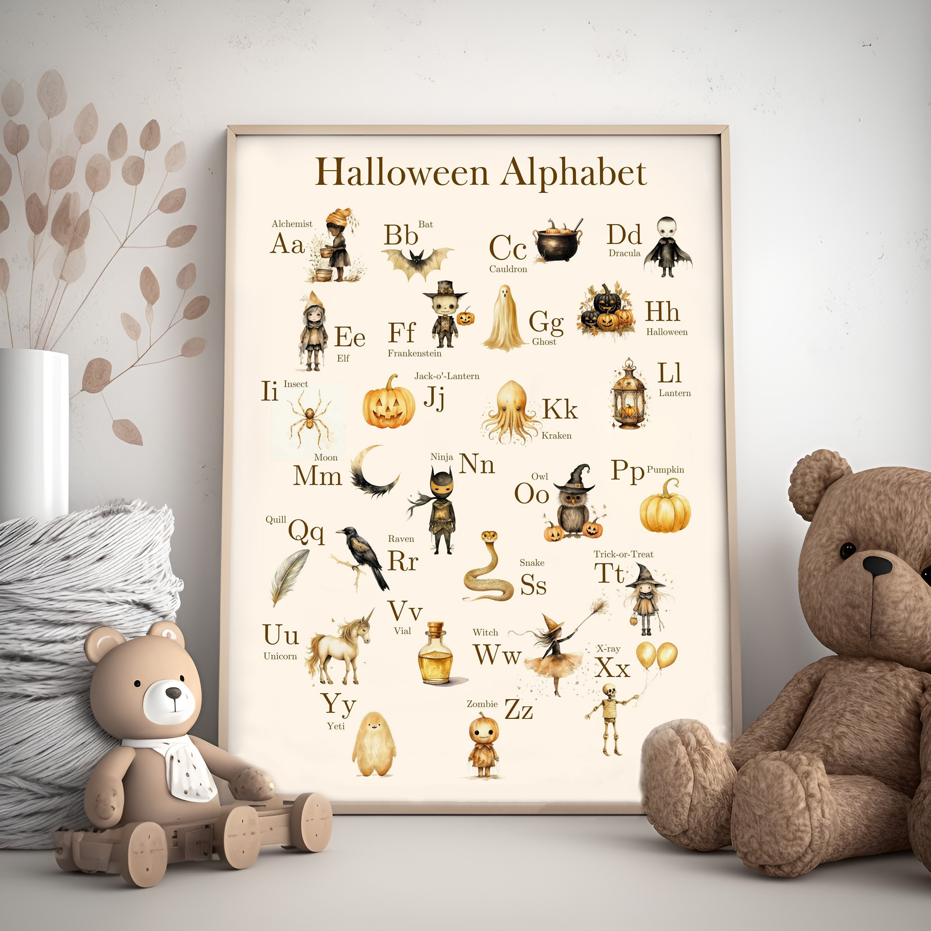 Halloween Alphabet Poster Watercolor Illustrations Fall Decor - Etsy