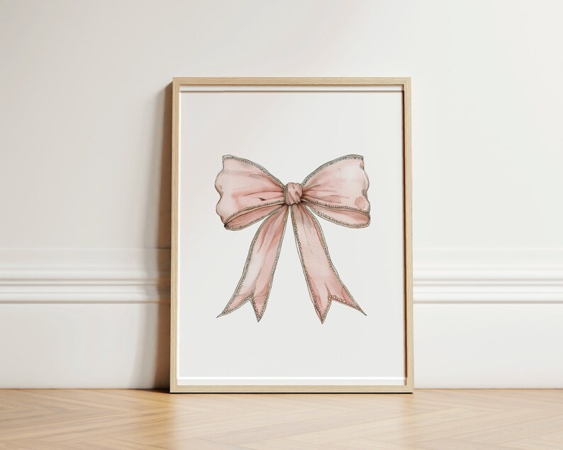 Elegant Pink Bow Art Print, Digital Download Wall Decor, Vintage ...