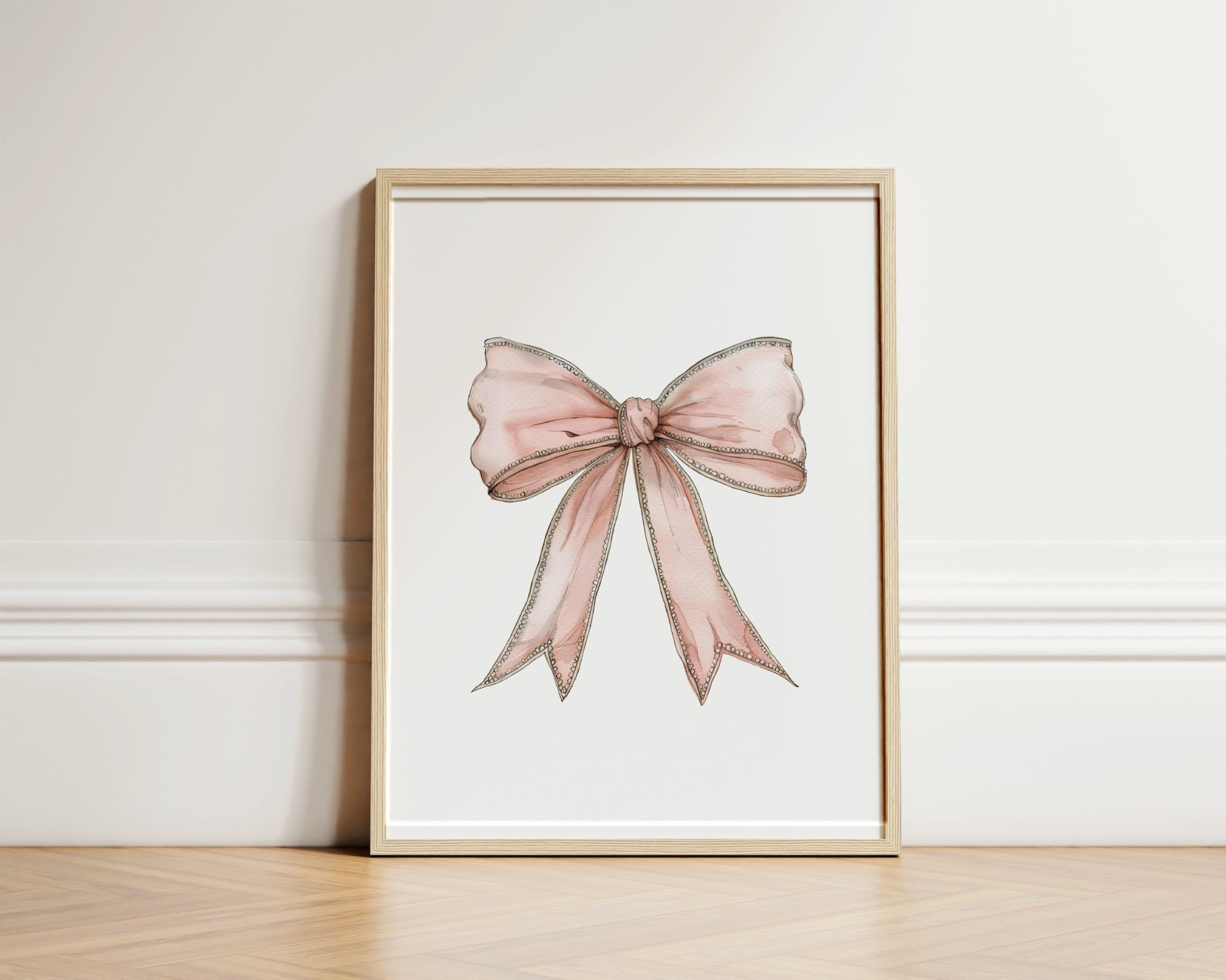 Elegant Pink Bow Art Print, Digital Download Wall Decor, Vintage ...