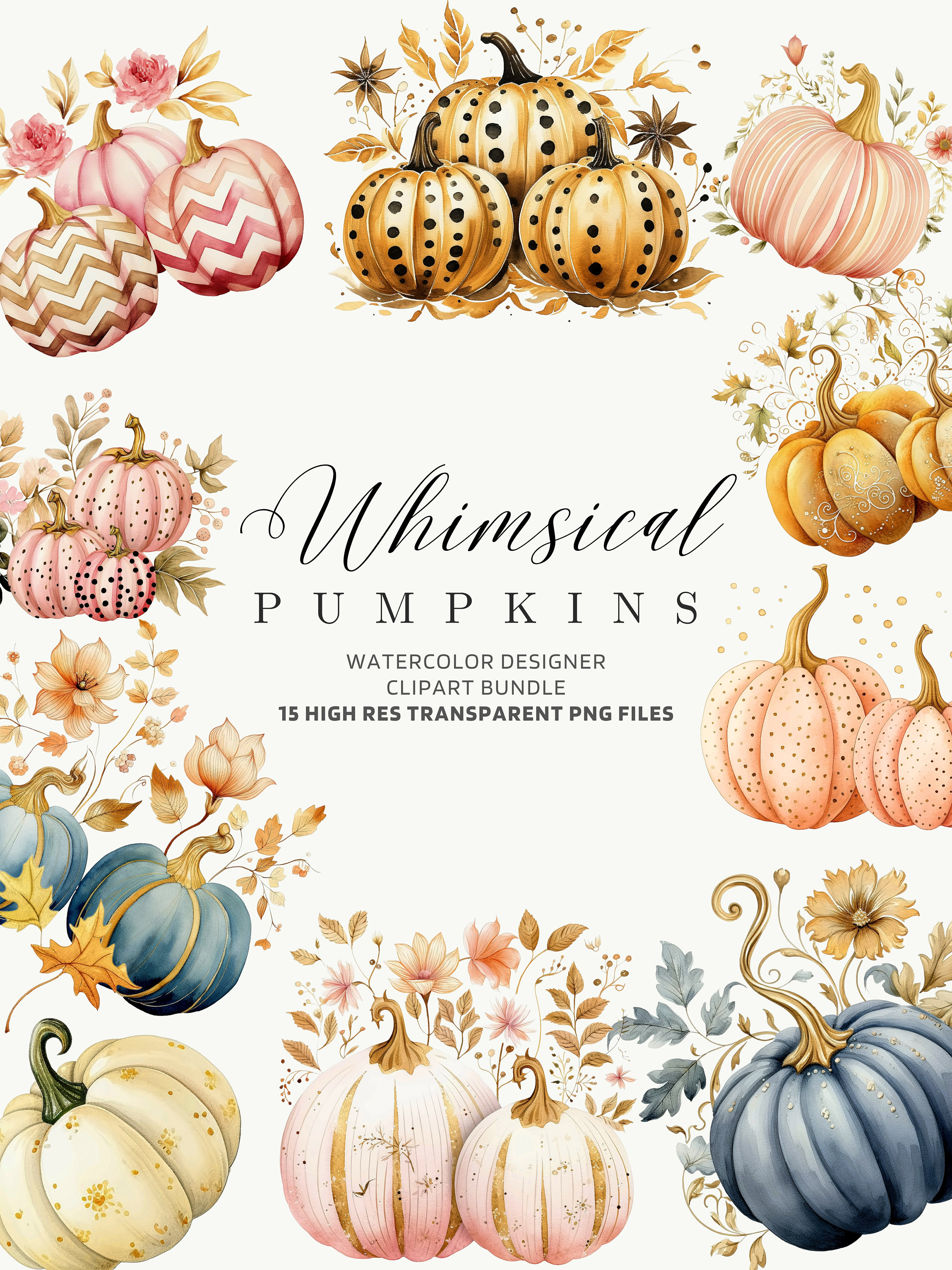 Pastel Pumpkin Clipart Whimsical Halloween Pastels Gold Pink Halloween ...