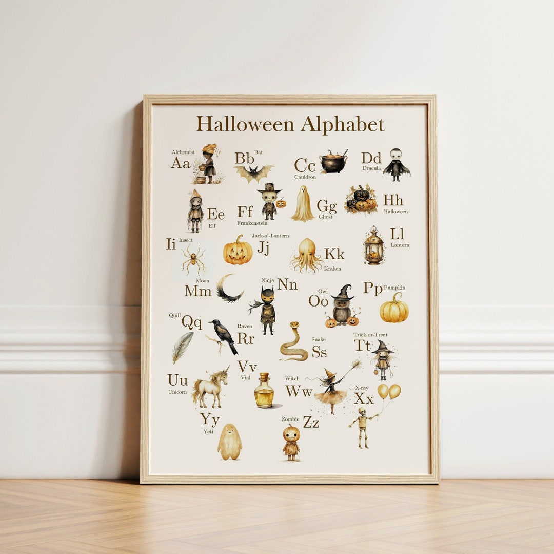 Halloween Alphabet Wall Art - Fall Kids Room Decor Download - Spooky ...