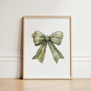 Vintage Green Bow Illustration, Printable Wall Art, Shabby Chic Decor ...