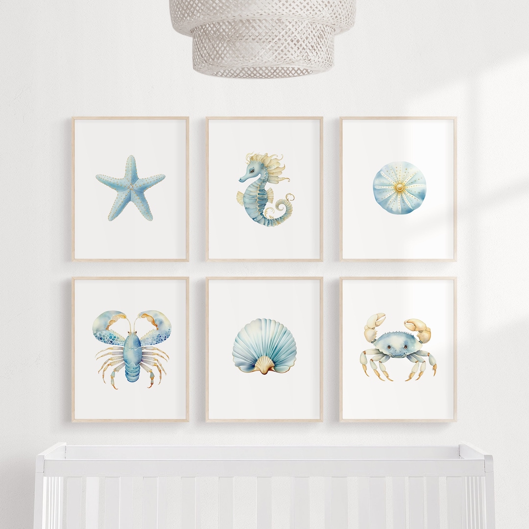 Sea Creatures Nursery Prints: Blue Ocean Watercolor Art (digital ...