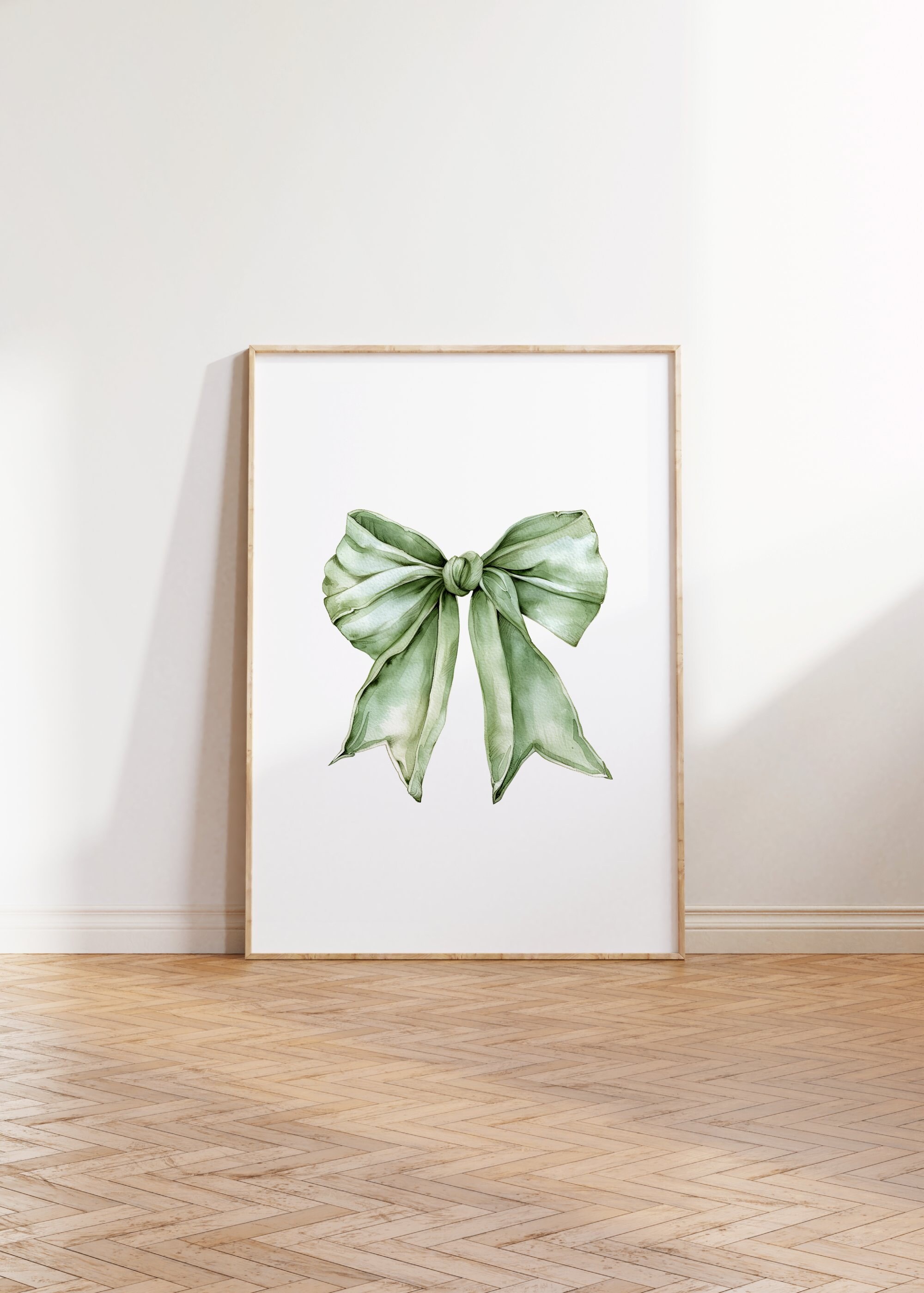 Green Bow Watercolor Print: Minimalist Preppy Wall Art - Etsy