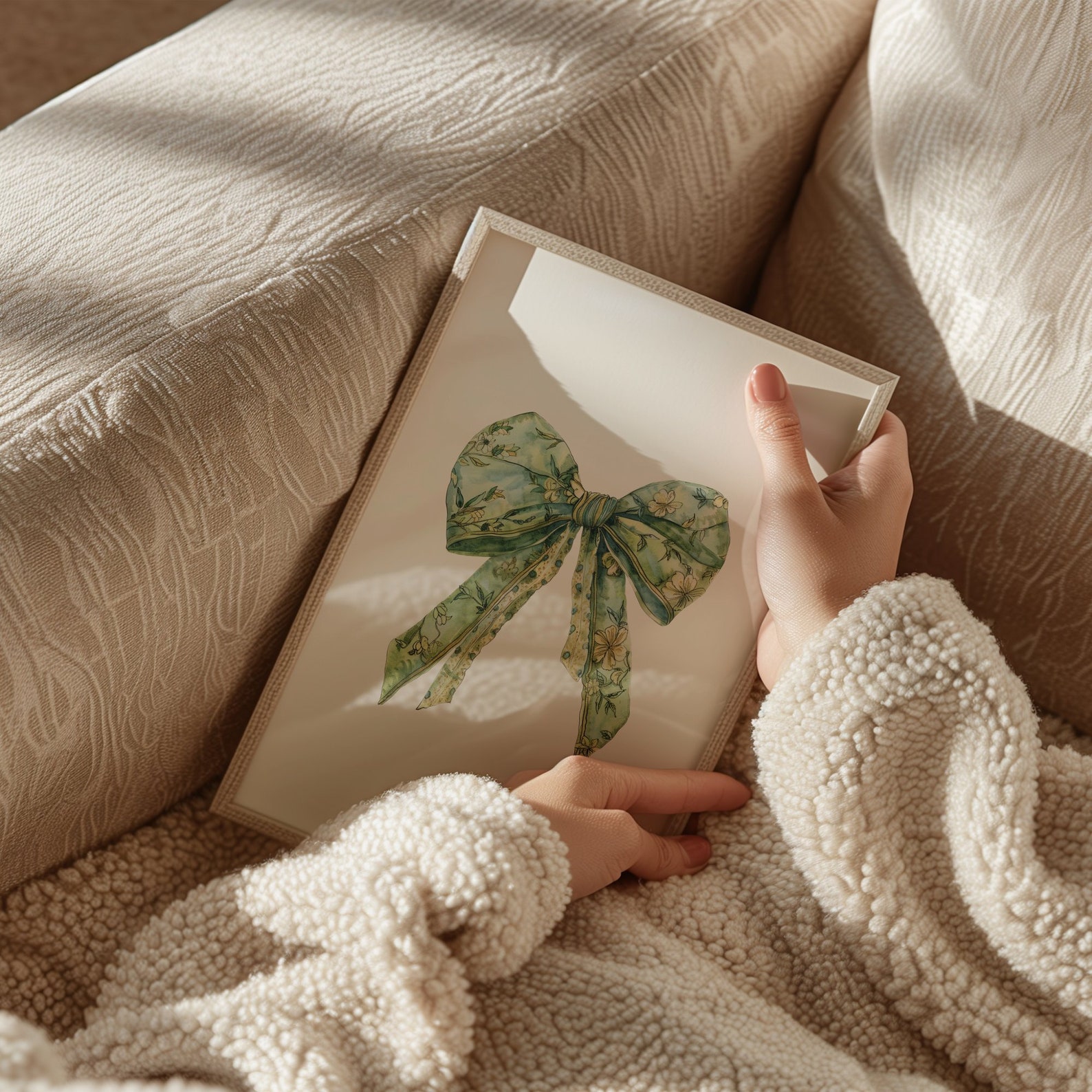 Vintage Green Bow Watercolor Print: Rustic Botanical Art (digital ...