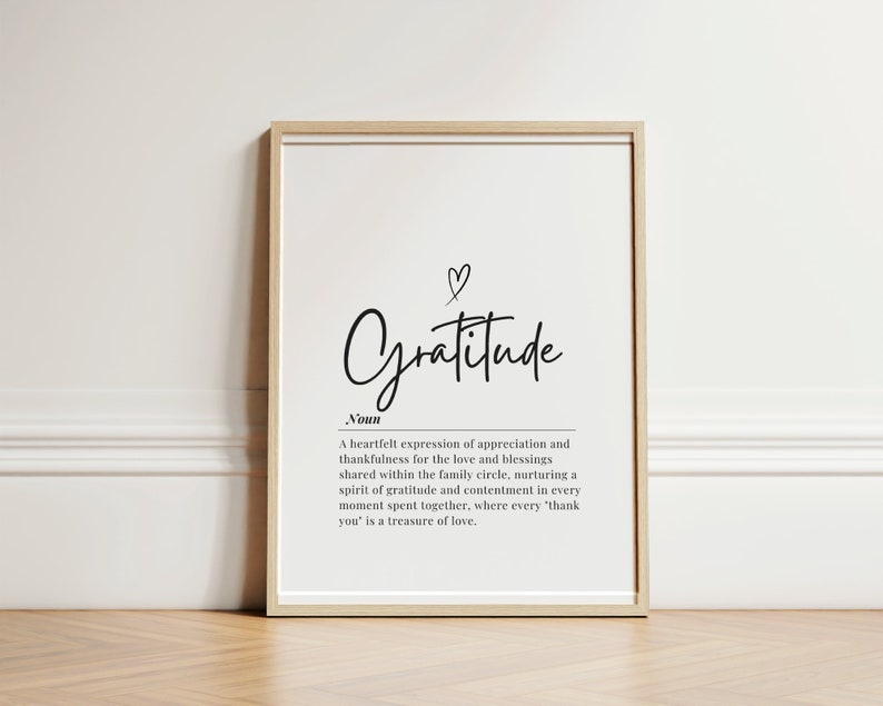 Gratitude Definition Printable Wall Art, Inspirational Quote Home Decor ...