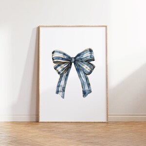 Vintage Blue Tartan Bow Digital Print, Classic Plaid Bow Wall Art ...