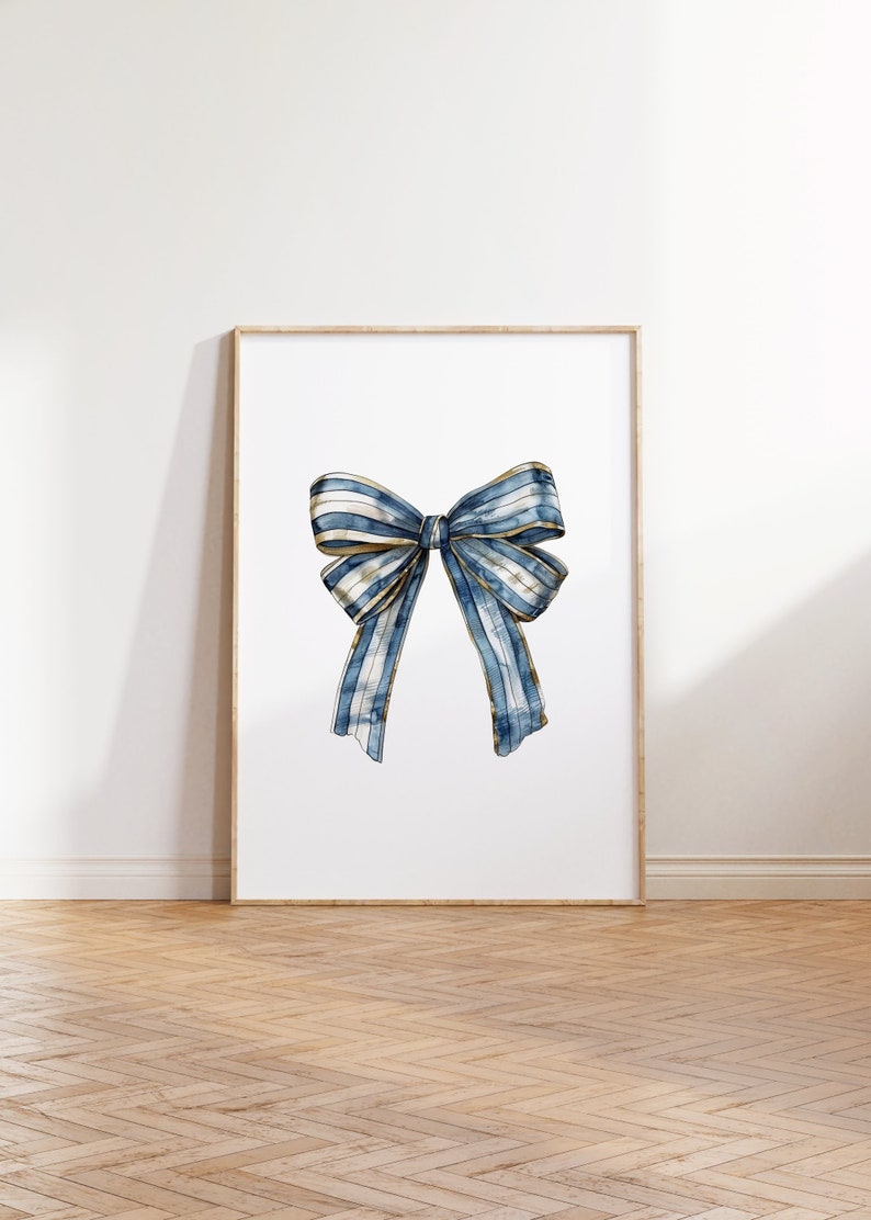 Vintage Blue Tartan Bow Digital Print, Classic Plaid Bow Wall Art ...