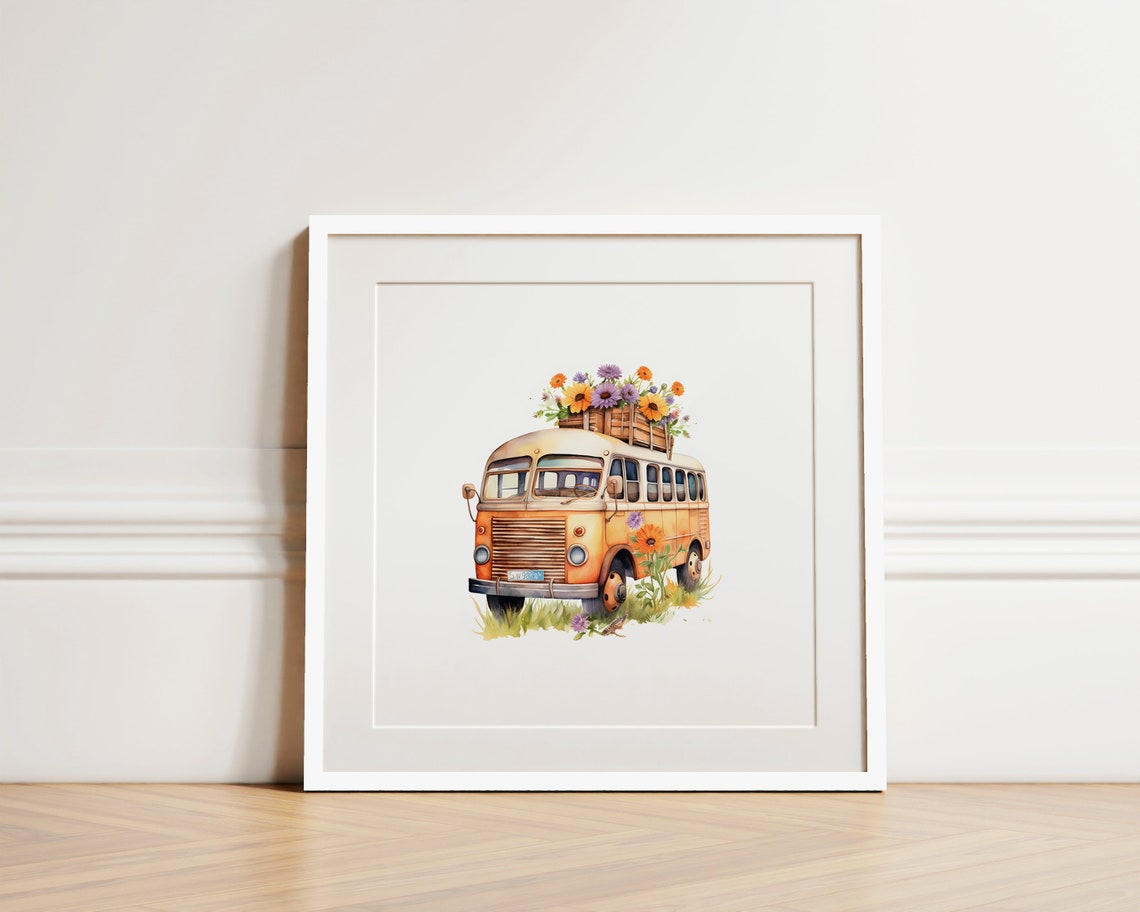 School Bus Nursery Print: Whimsical Construction Art (digital Download ...