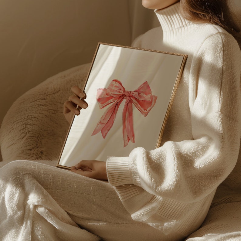 Elegant Coral Bow Digital Print, Chic Wall Art, Perfect for Modern Home ...