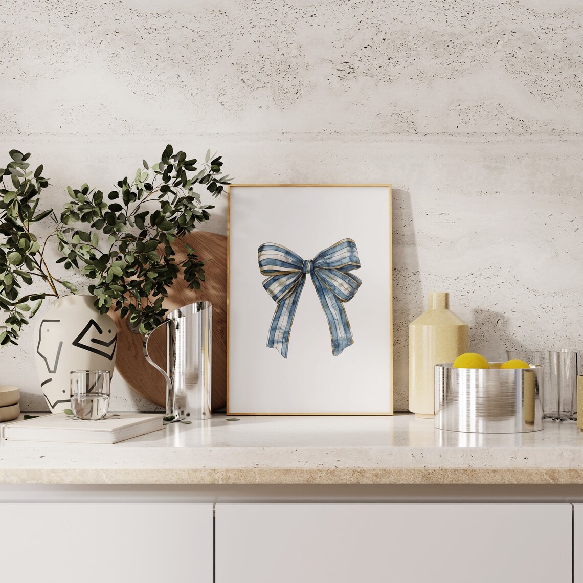 Vintage Blue Tartan Bow Digital Print, Classic Plaid Bow Wall Art ...