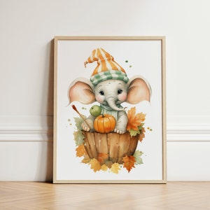 Cute Elephant Fall Colors Kids Wall Art Halloween Art Decor Printable ...