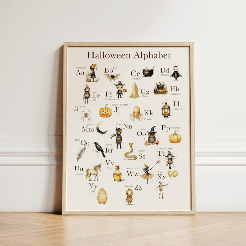 Halloween Alphabet Poster Watercolor Illustrations Fall Decor - Etsy