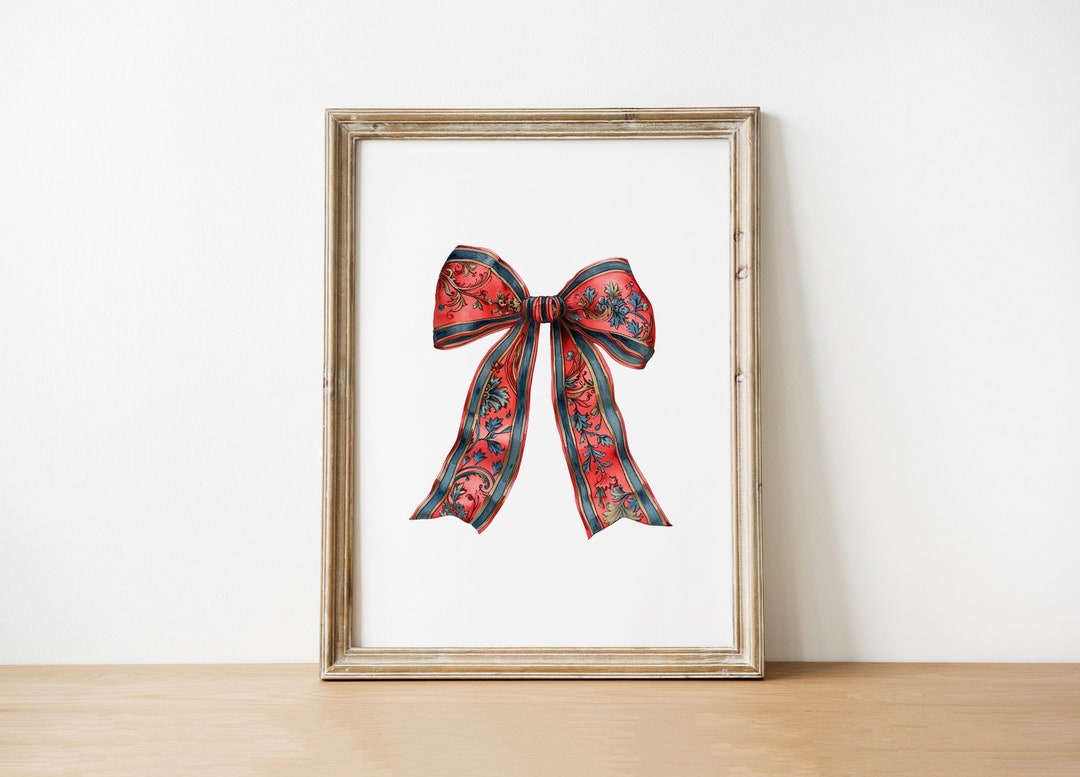 Framed Vintage Bow Illustration Digital Print, Classic Bow Wall Art ...