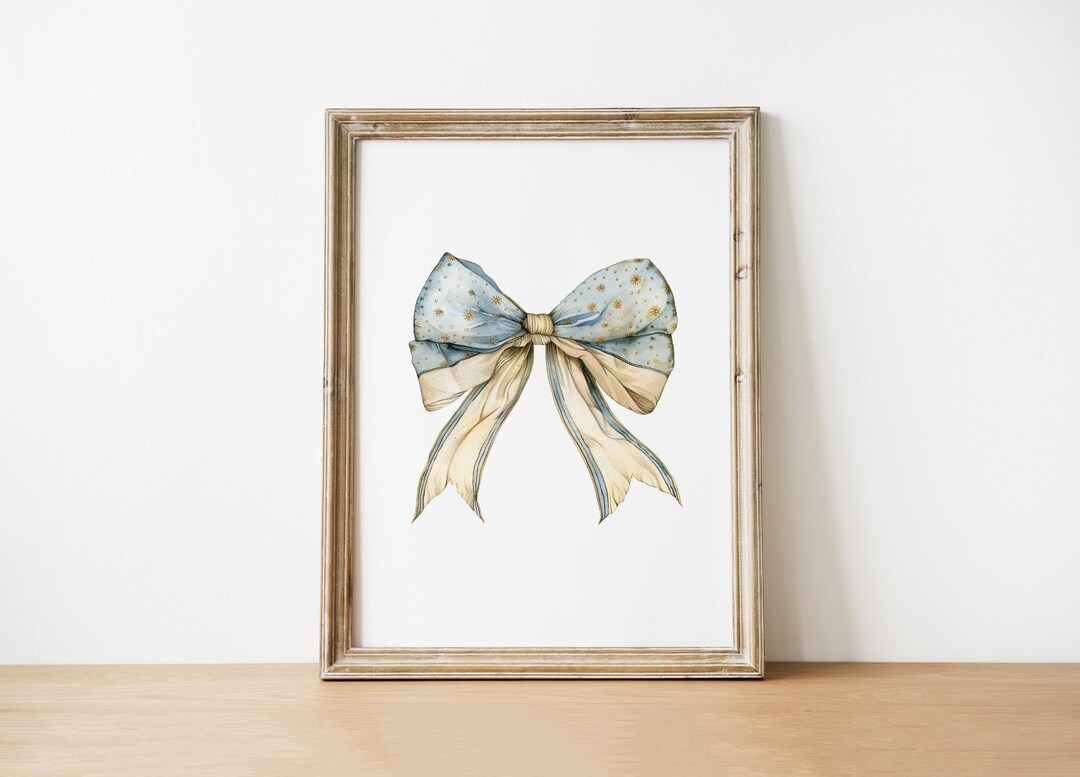 Vintage Blue Bow Illustration: Shabby Chic Wall Art (digital Print) - Etsy