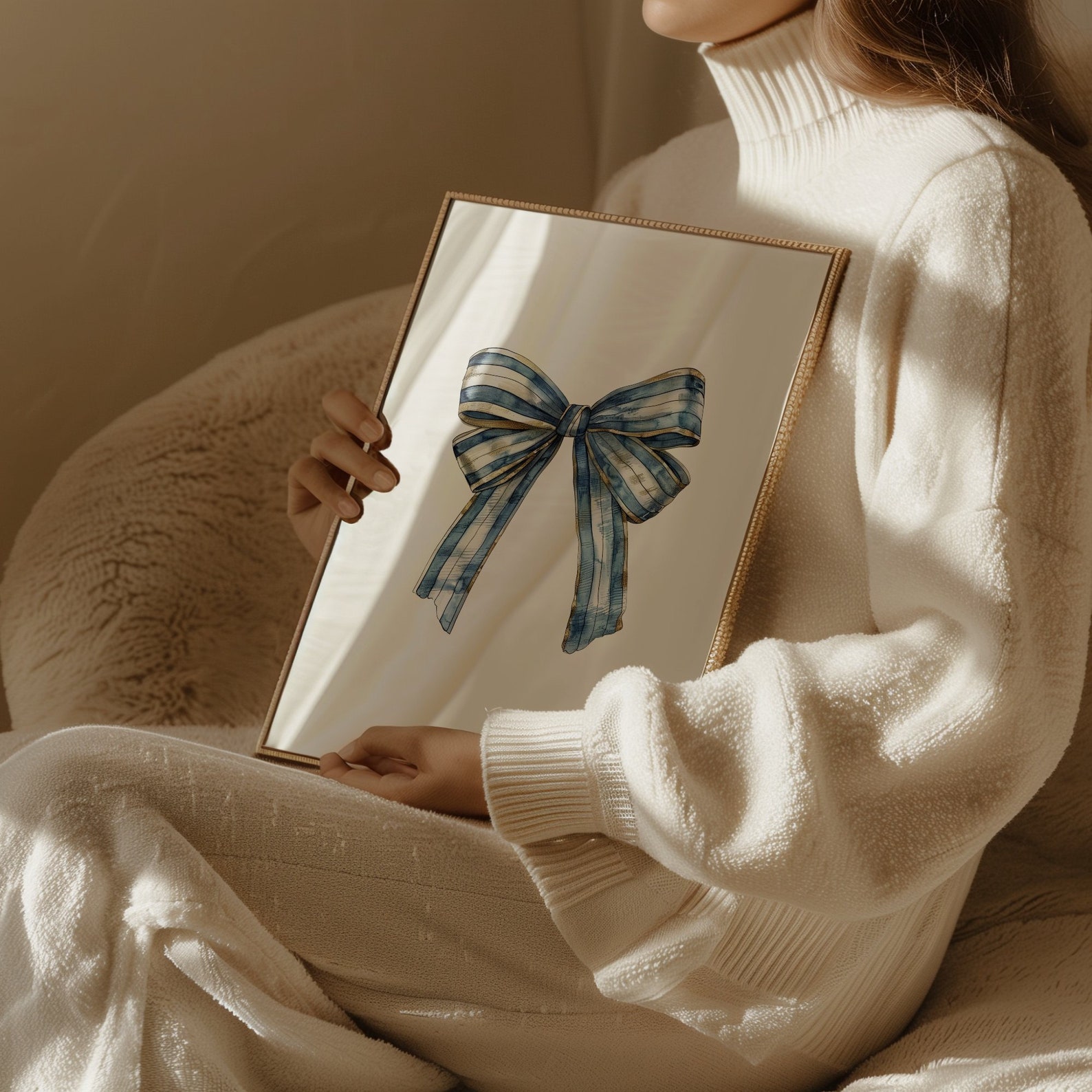 Vintage Blue Tartan Bow Digital Print, Classic Plaid Bow Wall Art ...