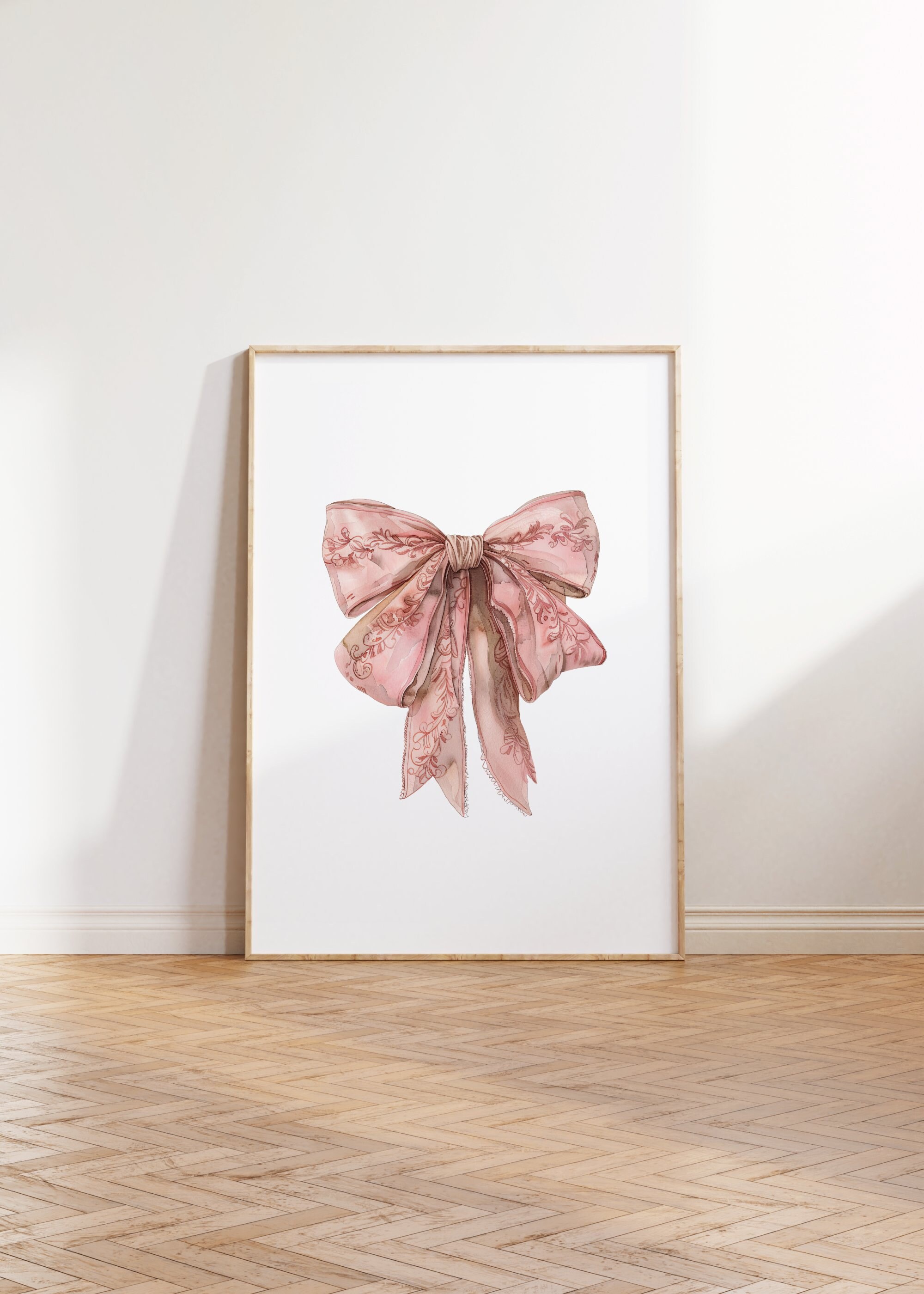 Vintage Pink Bow Illustration, Feminine Wall Art, Shabby Chic Decor ...