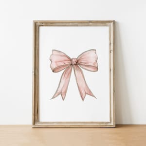 Elegant Pink Bow Art Print, Digital Download Wall Decor, Vintage ...