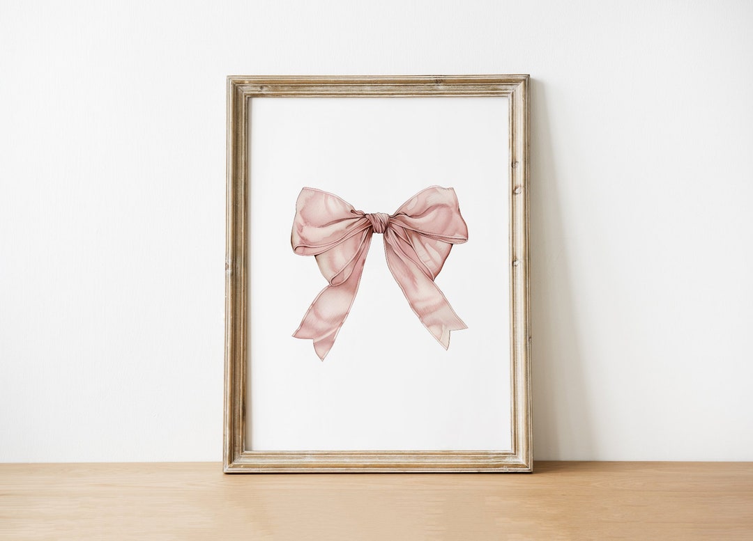 Elegant Pink Bow Digital Print, Minimalist Wall Art, Chic Home Decor ...