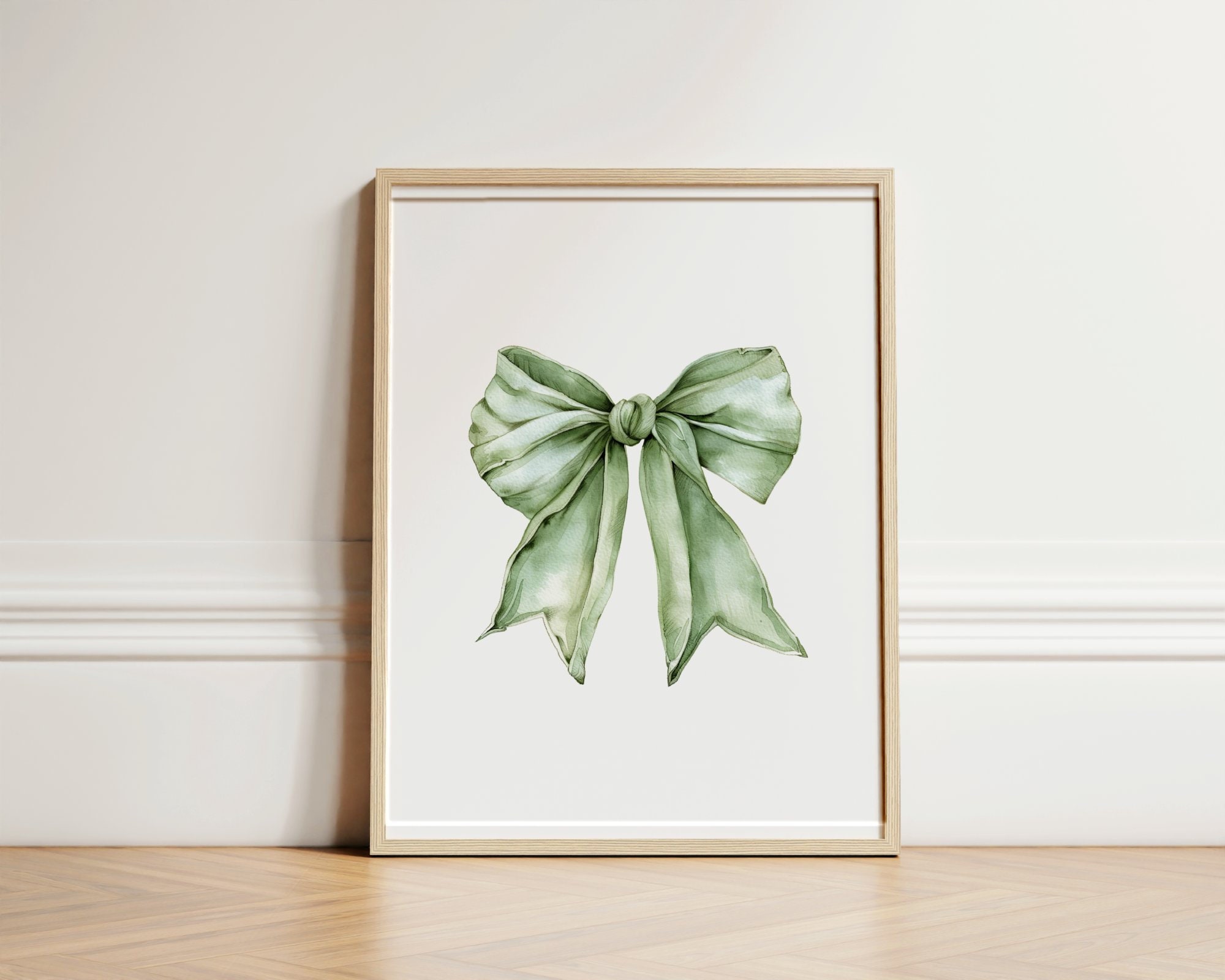 Green Bow Watercolor Print: Minimalist Preppy Wall Art - Etsy