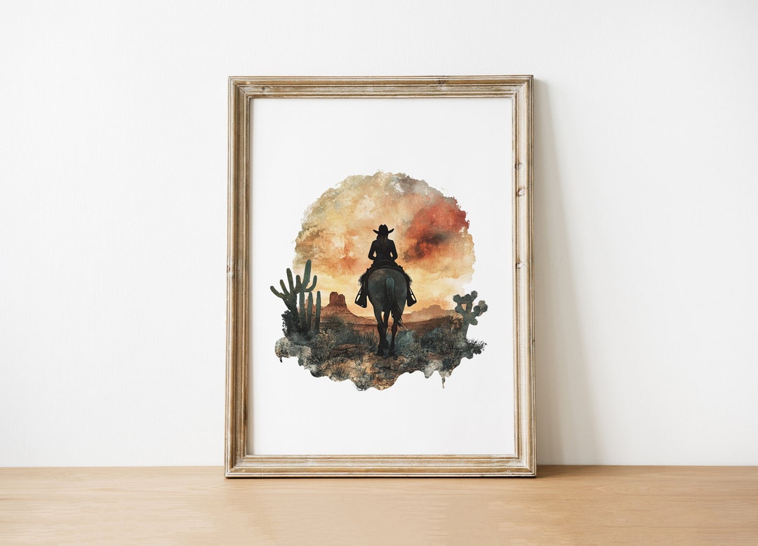 Cowboy Sunset Desert Art Print: Southwestern Illustration (digital ...