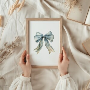 Elegant Blue Bow Watercolor Print, Digital Wall Art, Chic Home Decor ...