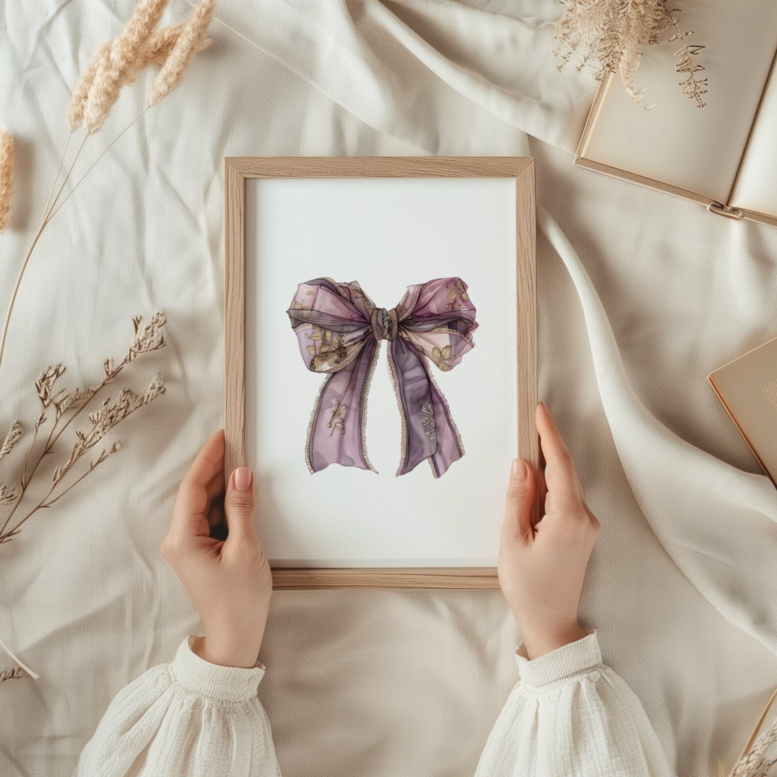 Elegant Watercolor Purple Bow Digital Print, Chic Bow Drawing ...