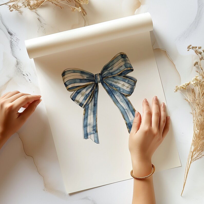 Vintage Blue Tartan Bow Digital Print, Classic Plaid Bow Wall Art ...