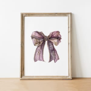 Elegant Watercolor Purple Bow Digital Print, Chic Bow Drawing ...