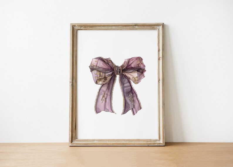 Elegant Watercolor Purple Bow Digital Print, Chic Bow Drawing ...