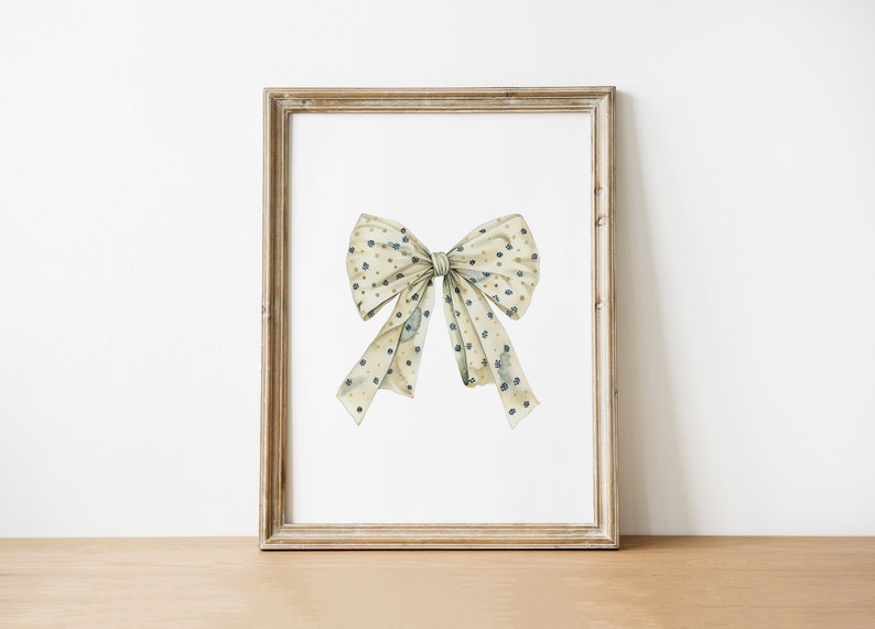 Vintage Bow Illustration, Printable Wall Art, Digital Download, Beige ...