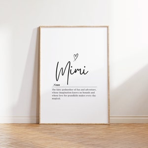 Personalized Mimi Definition Print, Customizable Grandmother Gift ...